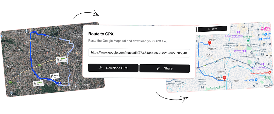 Route to GPX - Convert Google Maps route to GPX files in five seconds.